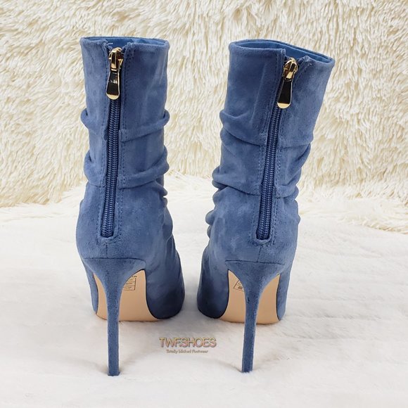 So Me | Shoes | Scrunch Slouch Blue High Heel Ankle Boots | Poshmark